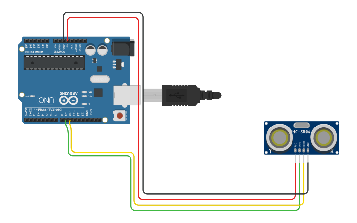 Circuit design Ultrasonic distance sensor - Tinkercad