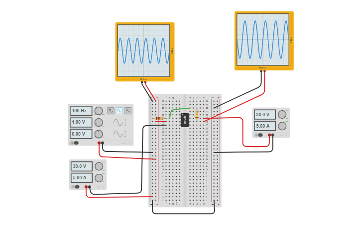 Circuit design Non inverting amplifier at gain 15 - Tinkercad