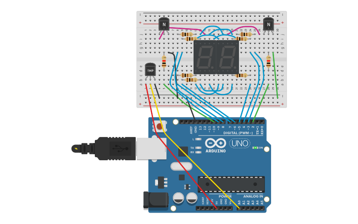 Circuit design Tarefa 6 Termometro digital | Tinkercad