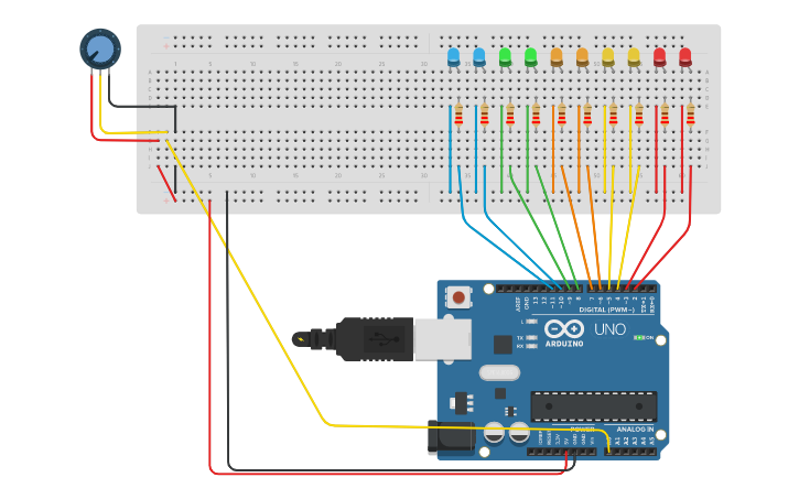 Circuit design Potentiometer - Tinkercad