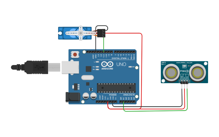 Circuit design Servo and Ultrasound Arduino - Tinkercad