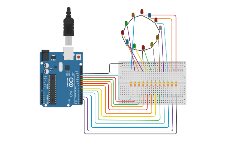 Circuit design ACTIVIDAD CIRCUITO CON LEDS - Tinkercad