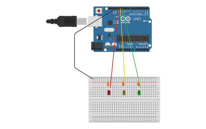 Circuit design світлофор(світодіод+резистор) - Tinkercad