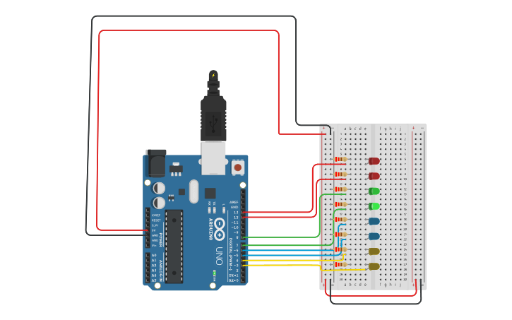 Circuit design Raunak's LED Light Show (Version 2) | Tinkercad