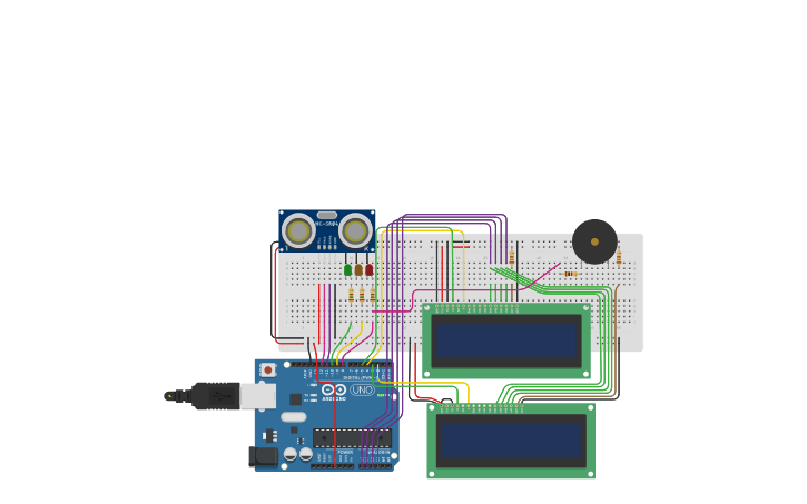 Circuit design 2_LCD_distance_sensor_alarm_ | Tinkercad
