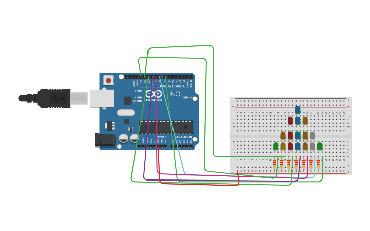 Circuit design arvore de natal com arduíno - Tinkercad
