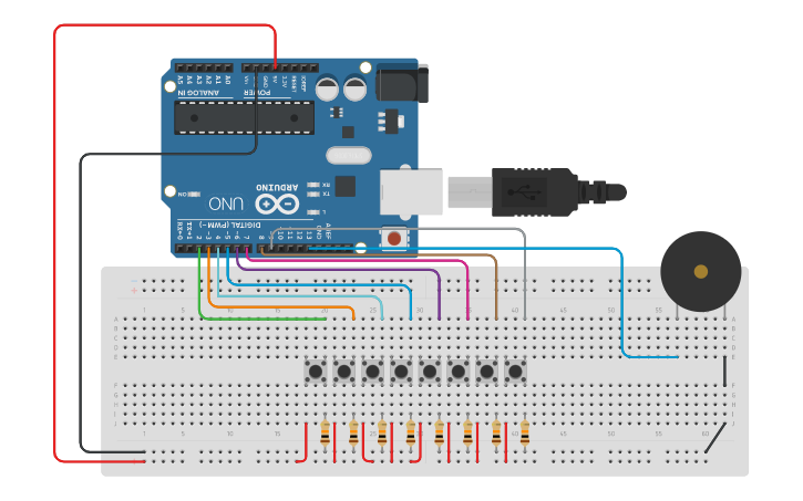 Circuit design Arduino Piano With Buzzer - Tinkercad