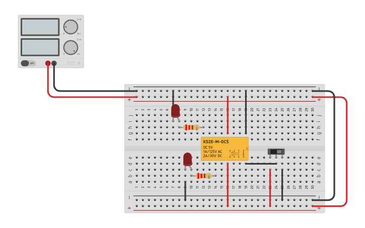 Circuit design RELE DPDT CON 2 LED-TARASCO | Tinkercad
