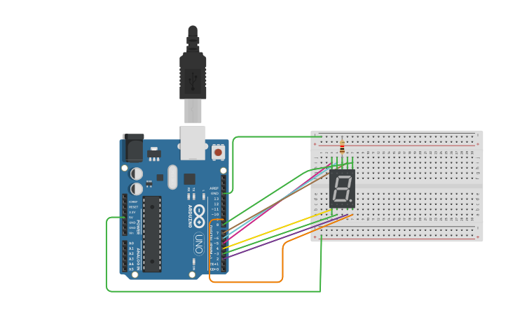Circuit design display 7 segmentos - Tinkercad