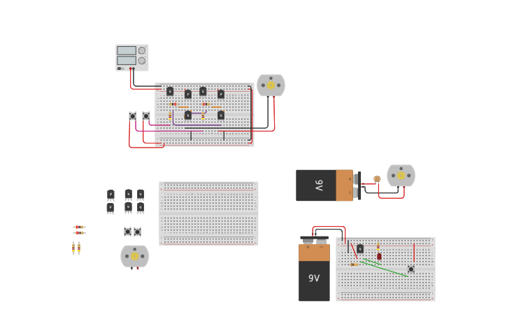 Circuit design Circuito Puente H con transistores NPN y PNP - Tinkercad Circuit design Circuito Puente H con transistores NPN y PNP - Tinkercad