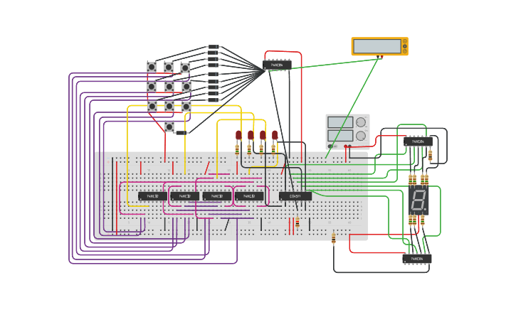 Circuit design Decimal to BCD to Latched 7 Segment Display | Tinkercad
