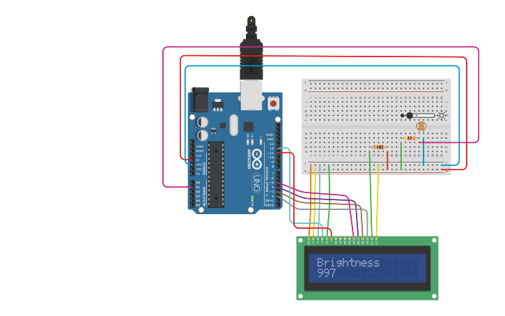 Circuit design LCD - PHOTORESISTOR - Tinkercad