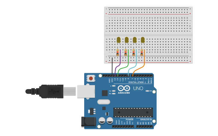 Circuit design Secuencias con Arduino UNO | Tinkercad
