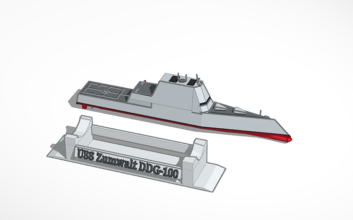 3D design USS Zumwalt (DDG-1000) with display hold - Tinkercad