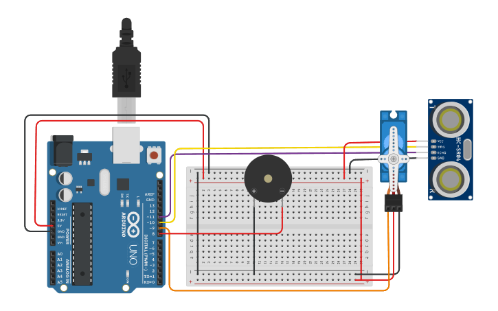 Circuit design proyecto radar | Tinkercad