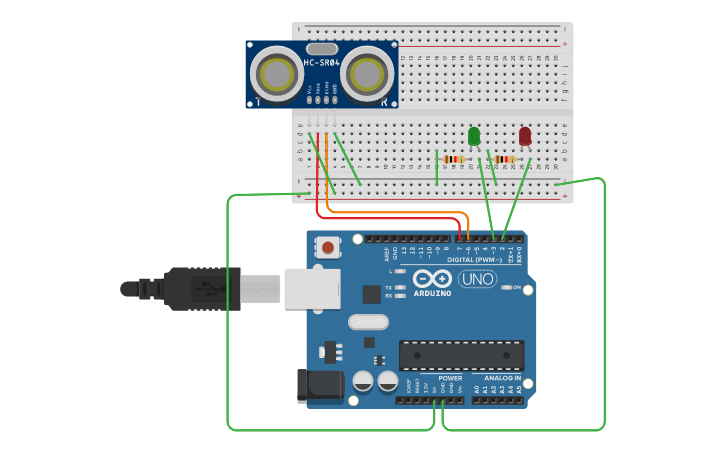 Circuit design distance sensor - Tinkercad