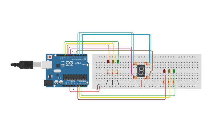 Circuit design Traffic lights - Tinkercad