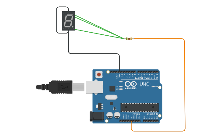 Circuit design Simple 7 Segment Display - Tinkercad