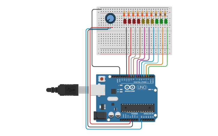 Circuit design LED Array with Poti - Tinkercad