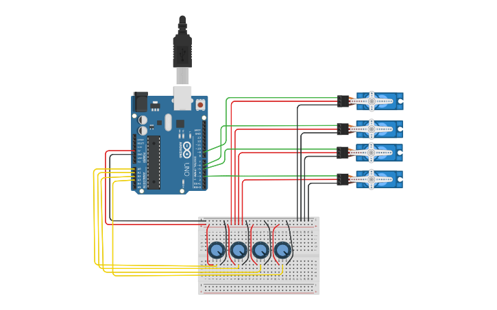 Circuit design Robotic Arm by zorro - Tinkercad