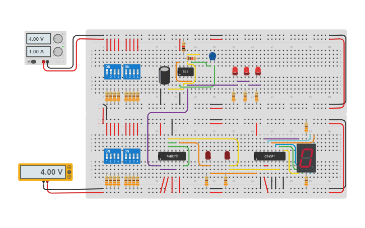 Circuit design 13. 2 Bit Synchronous UP Counter - Tinkercad
