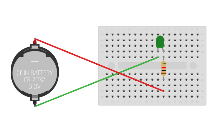 Circuit Design Resistor Led Breadboard And Coin Cell 3v Battery Tinkercad