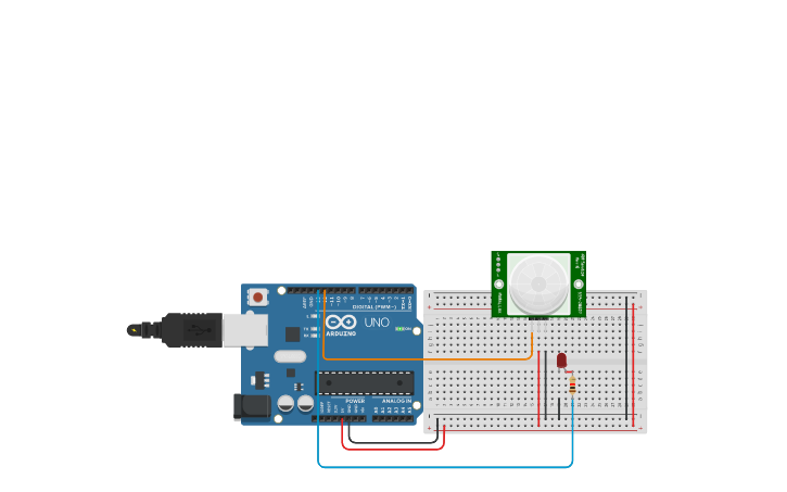 Circuit design sensor PIR con led - Tinkercad