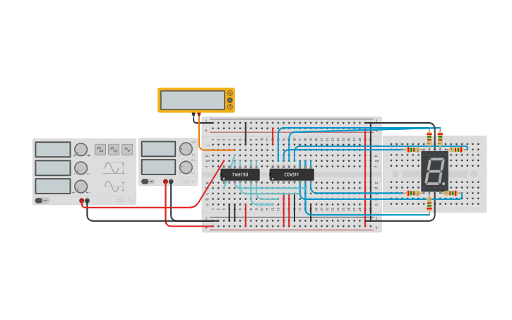 Circuit design Visual 1Digit 7493/4511 3°C | Tinkercad