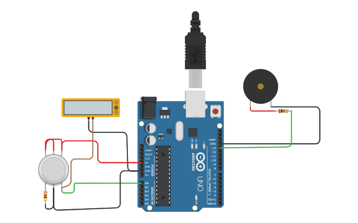 Circuit design Interfacing Gas sensor - Tinkercad