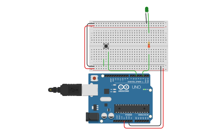 Circuit design button and led with arduino | Tinkercad