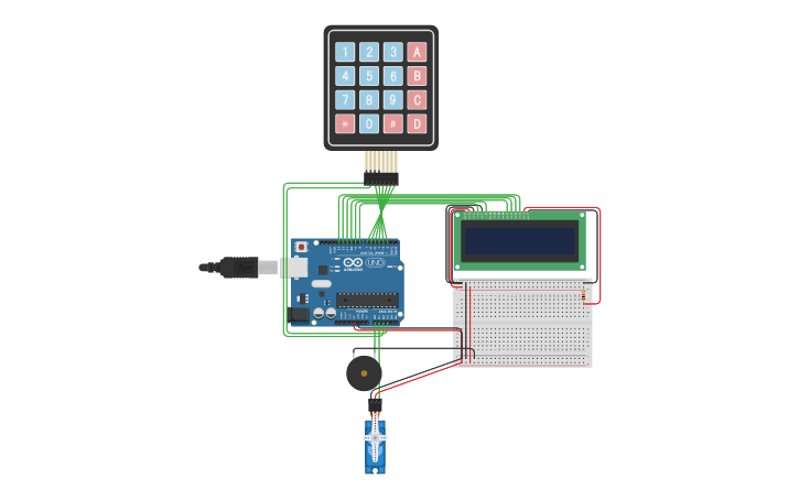 Circuit design Sistema de Seguridad con servomotor - Tinkercad