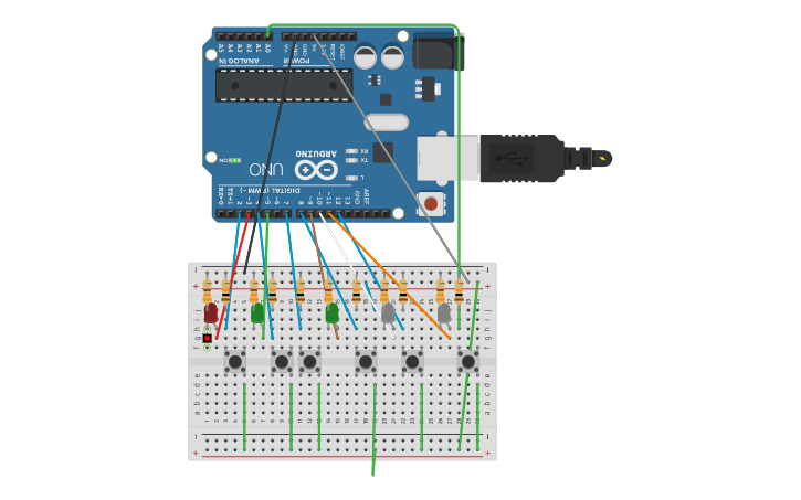 Circuit design 5 switch - Tinkercad