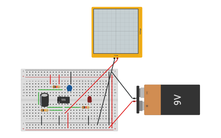 Circuit design 555 Timer with Oscilloscope - Tinkercad