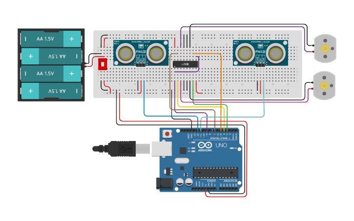 Circuit Design Obstacle Avoidance Robot Tinkercad