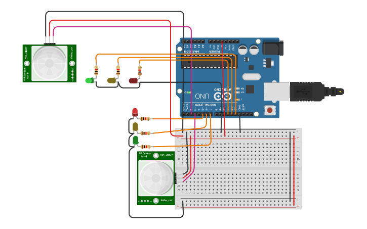 Circuit design Traffic light Schematic 3 - Tinkercad