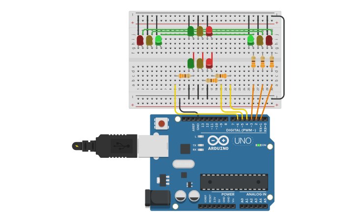Circuit design Traffic Lights - Tinkercad