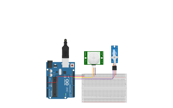 Circuit design Smart Gate using PIR sensor - Tinkercad