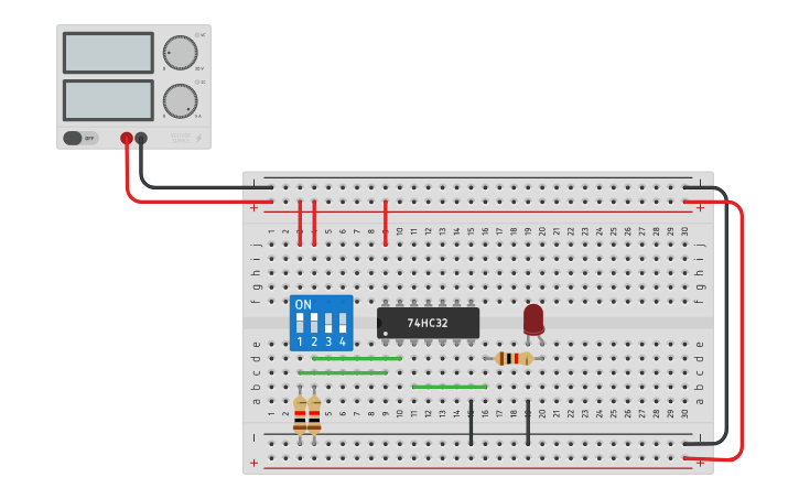 Circuit design OR logic gate - Tinkercad