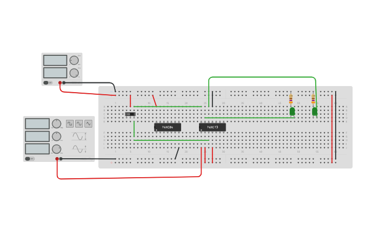 Circuit design DFF using JK FF - Tinkercad
