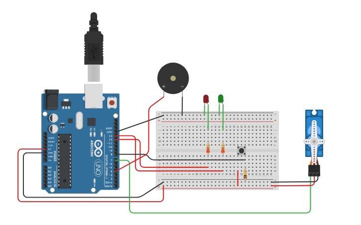 Circuit design Projek Pagar Keselamatan Menggunakan Arduino Uno - Tinkercad