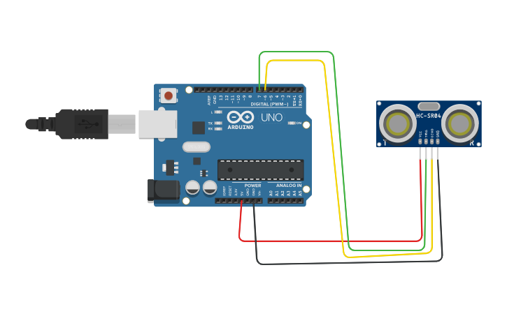 Circuit design Ultrasonic 4 PIN | Tinkercad