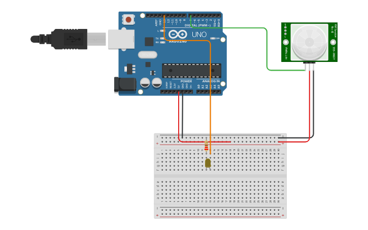 Circuit design sensor de movientmiento - Tinkercad