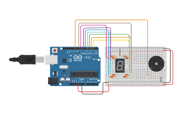 Circuit design 7 segment display (common Cathode) - Tinkercad