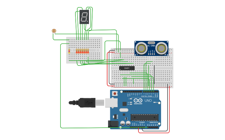 Circuit design Medidor distancia 23 | Tinkercad