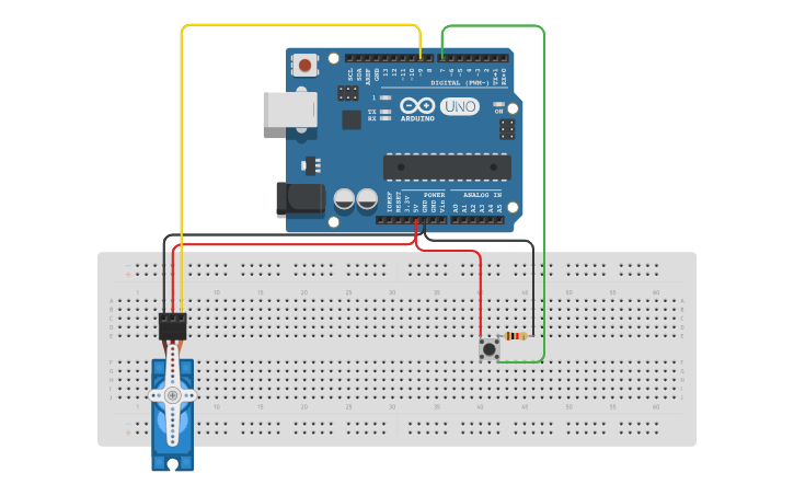 Circuit design 2300090187 servo motor using breadboard - Tinkercad