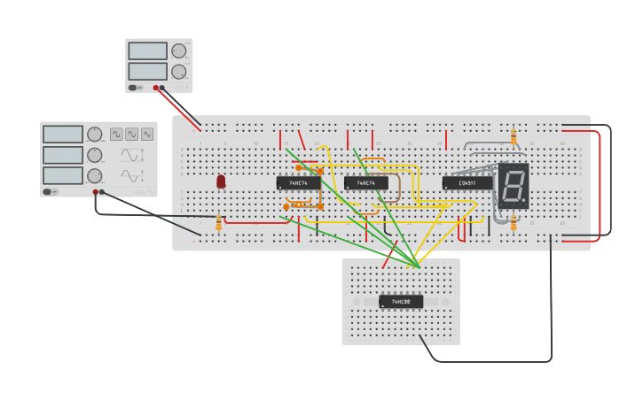 Circuit design Lap 14 - Bai 2 - D Flip flop 4 bit counter - Tinkercad