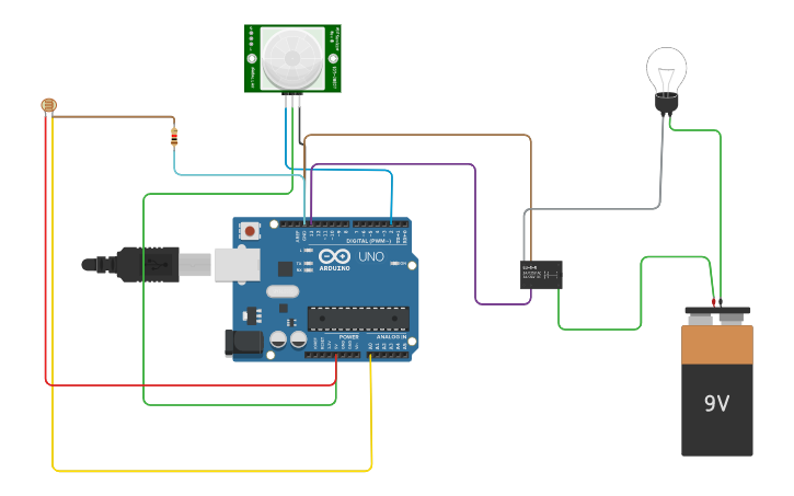 Circuit design arduino lampu otomatis - Tinkercad