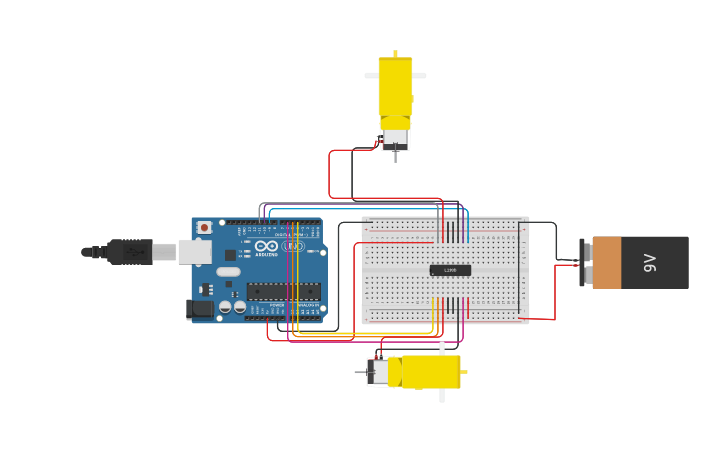 Circuit design Motores DC y puente H - Tinkercad