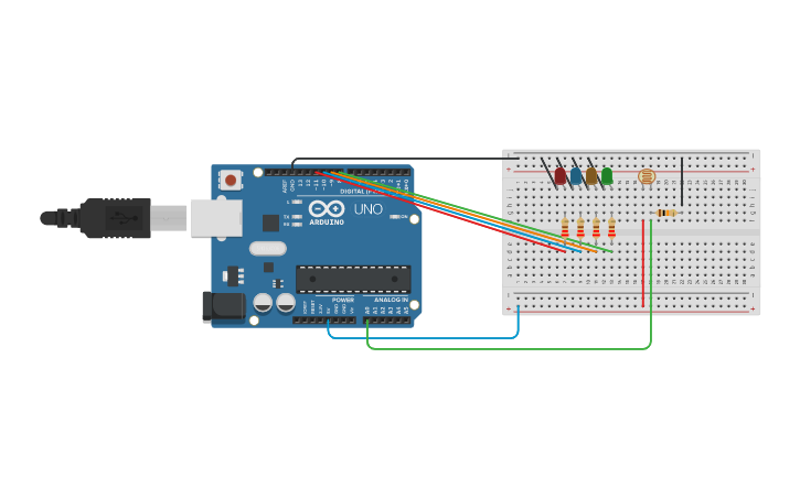 Circuit design LDR with LED - Tinkercad