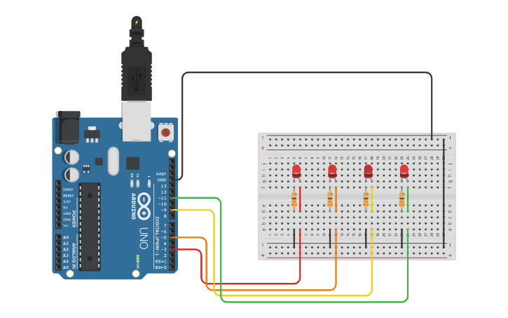 Circuit design LED Fading - Tinkercad